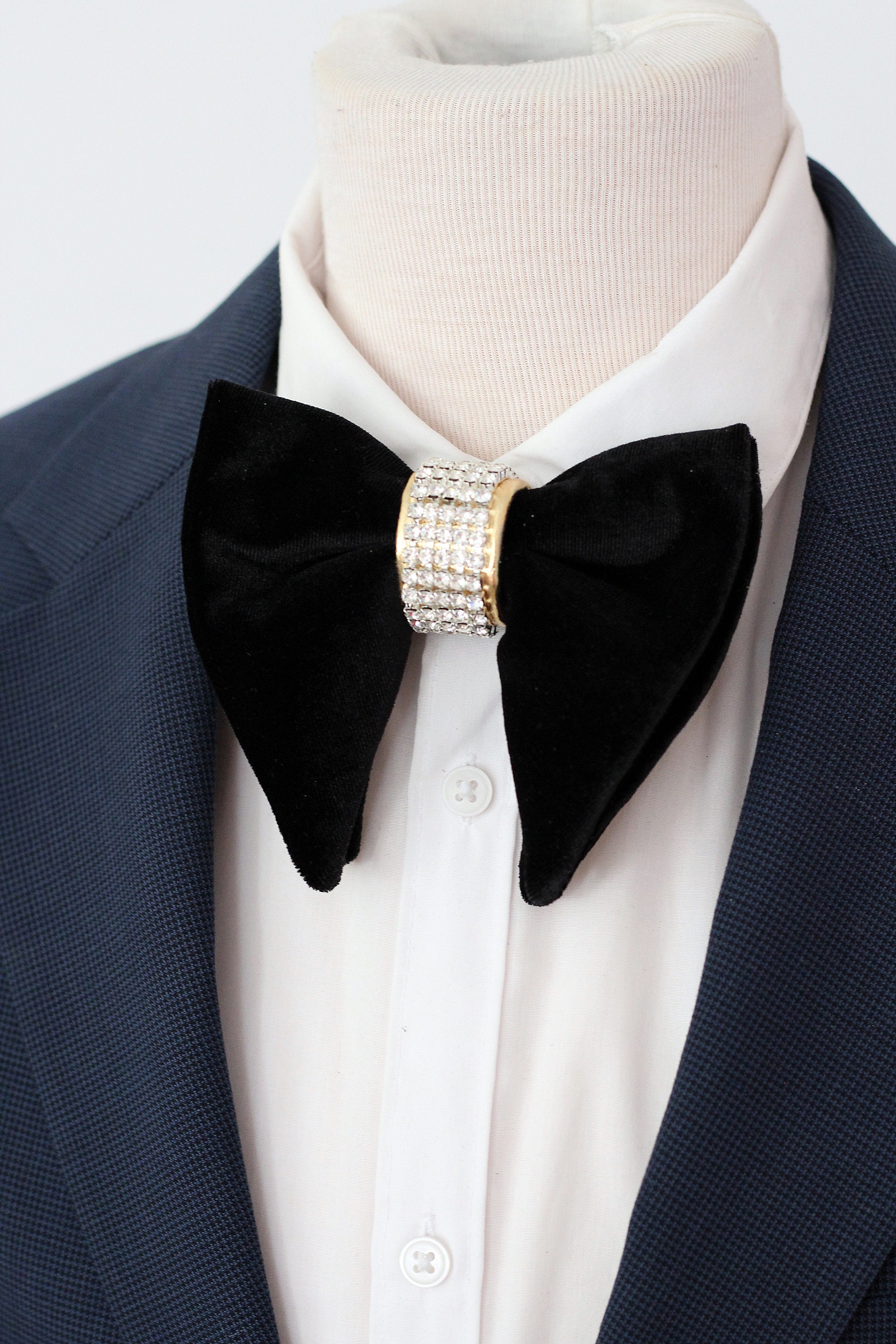 Black Velvet Wedding Bow Tie,big Oversized Bowtie, GOLD Crystals Bow ...