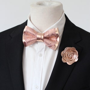 Rose Gold Metallic Bow Tie, Blush Pink Bow Tie Men, Copper Sequin Wedding Bowtie, Rose Gold ...