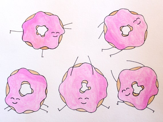 Items similar to Dancing Donuts | cartoon doing yoga/dancing/happy ...