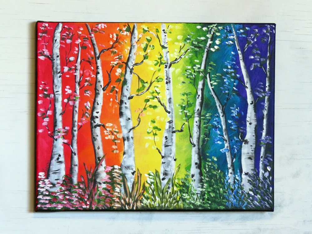 Rainbow Replica, Rainbow Tree Wall Decor, Acrylic Painting on Stretched ...