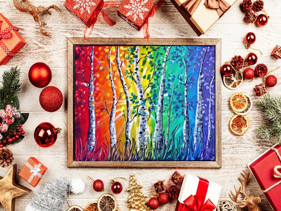 Rainbow Beauty, Acrylic Painting on Stretched Canvas, Rainbow Birch ...