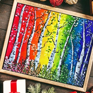 Rainbow Replica, Rainbow Tree Wall Decor, Acrylic Painting on Stretched ...