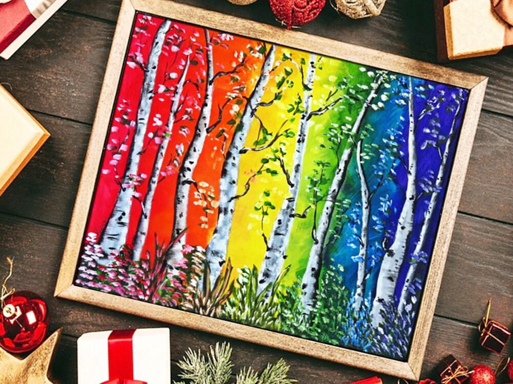 Rainbow Replica, Rainbow Tree Wall Decor, Acrylic Painting on Stretched ...
