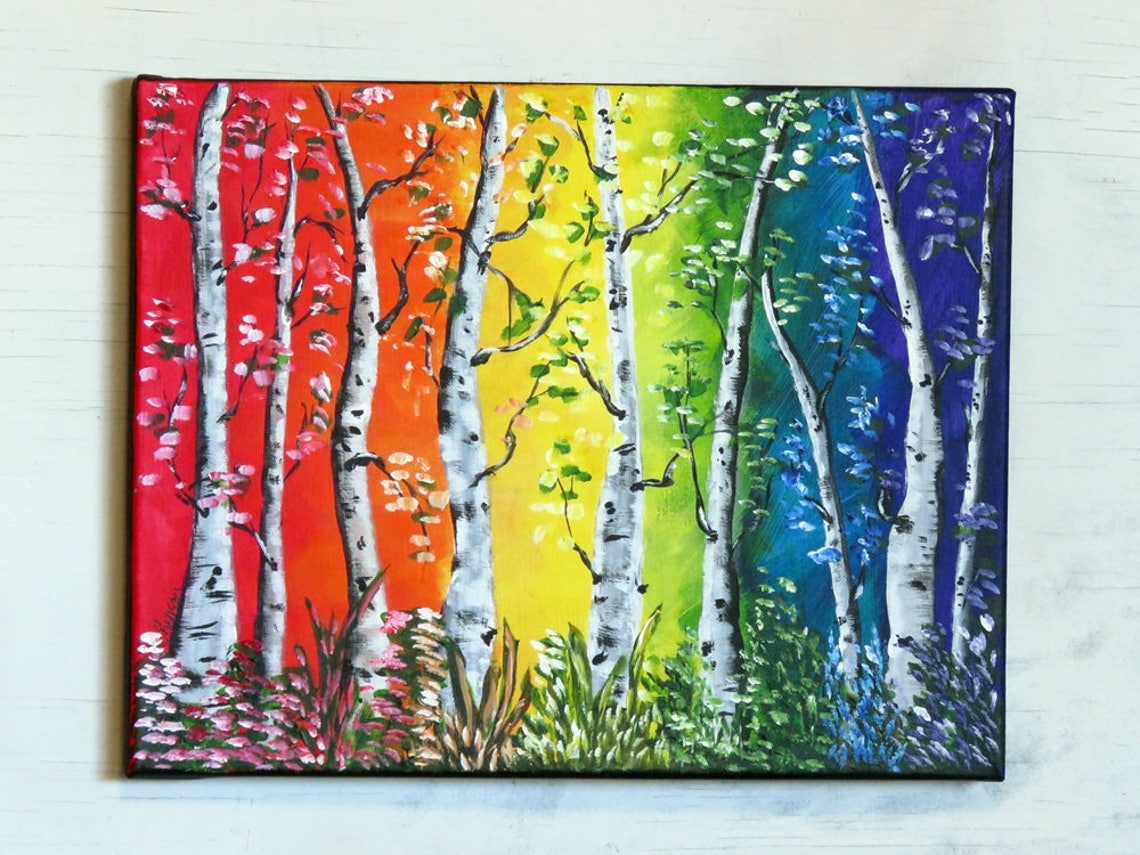 Rainbow Replica, Rainbow Tree Wall Decor, Acrylic Painting on Stretched ...