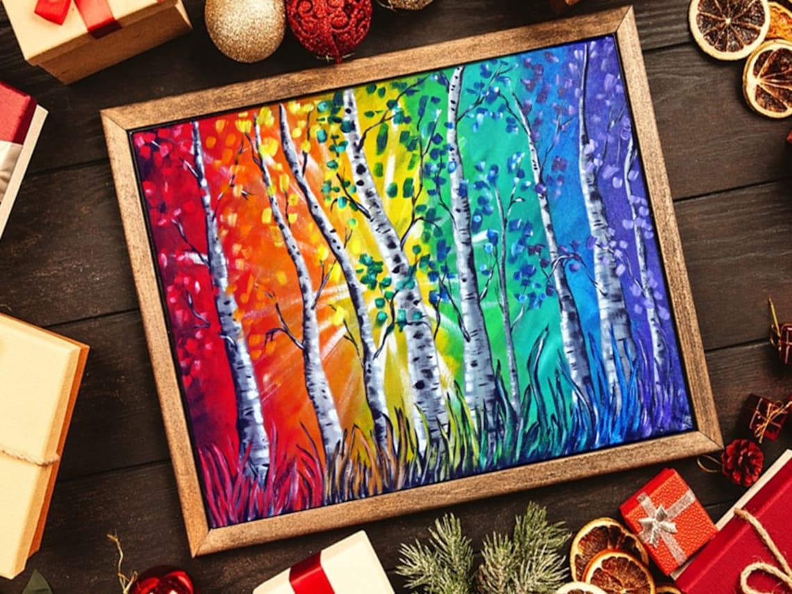 Rainbow Beauty, Acrylic Painting on Stretched Canvas, Rainbow Birch ...