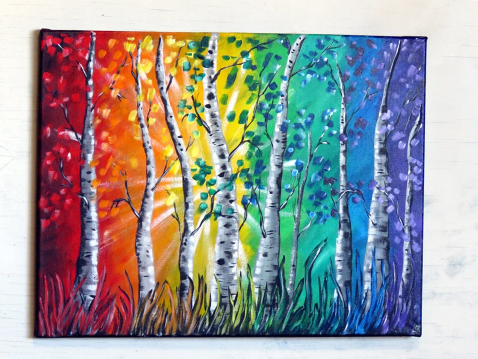 Rainbow Beauty, Acrylic Painting on Stretched Canvas, Rainbow Birch ...