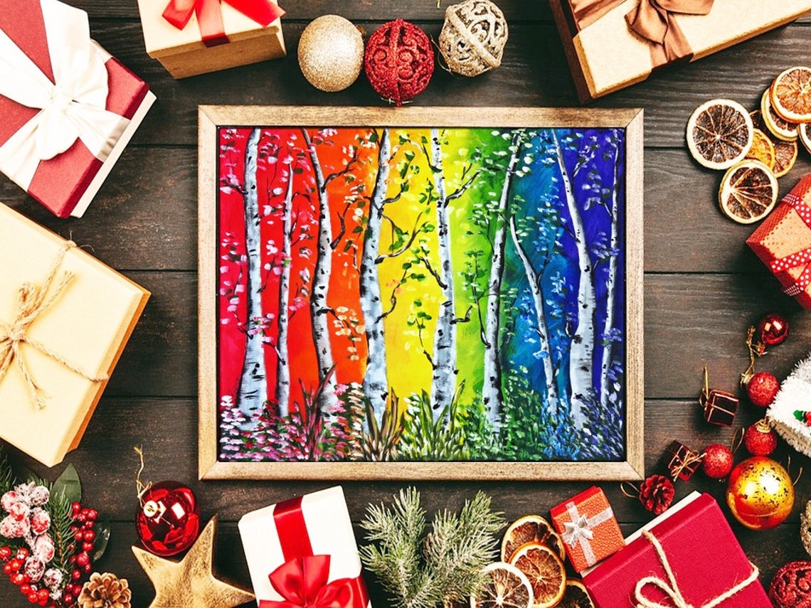 Rainbow Replica, Rainbow Tree Wall Decor, Acrylic Painting on Stretched ...