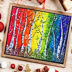 Rainbow Replica, Rainbow Tree Wall Decor, Acrylic Painting on Stretched ...
