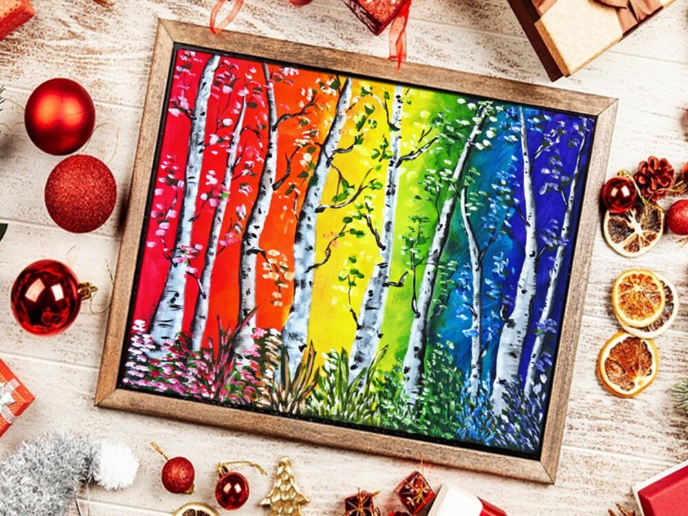 Rainbow Replica, Rainbow Tree Wall Decor, Acrylic Painting on Stretched ...
