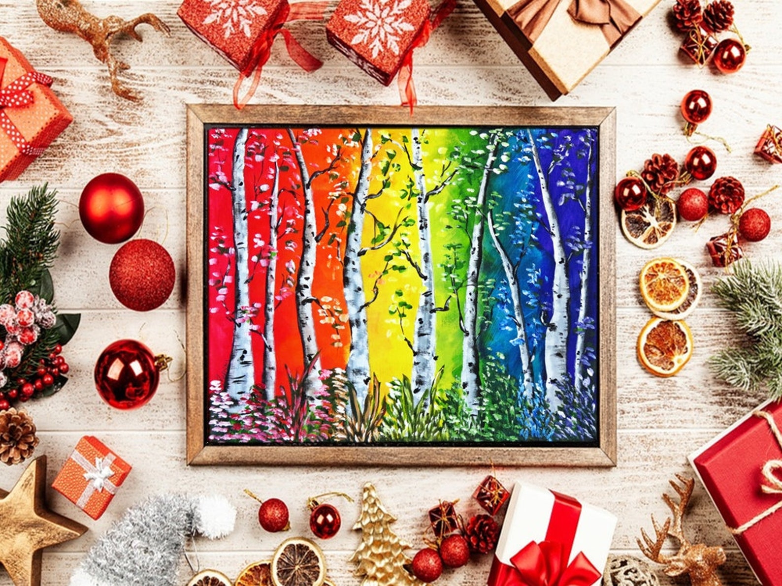 Rainbow Replica, Rainbow Tree Wall Decor, Acrylic Painting on Stretched ...