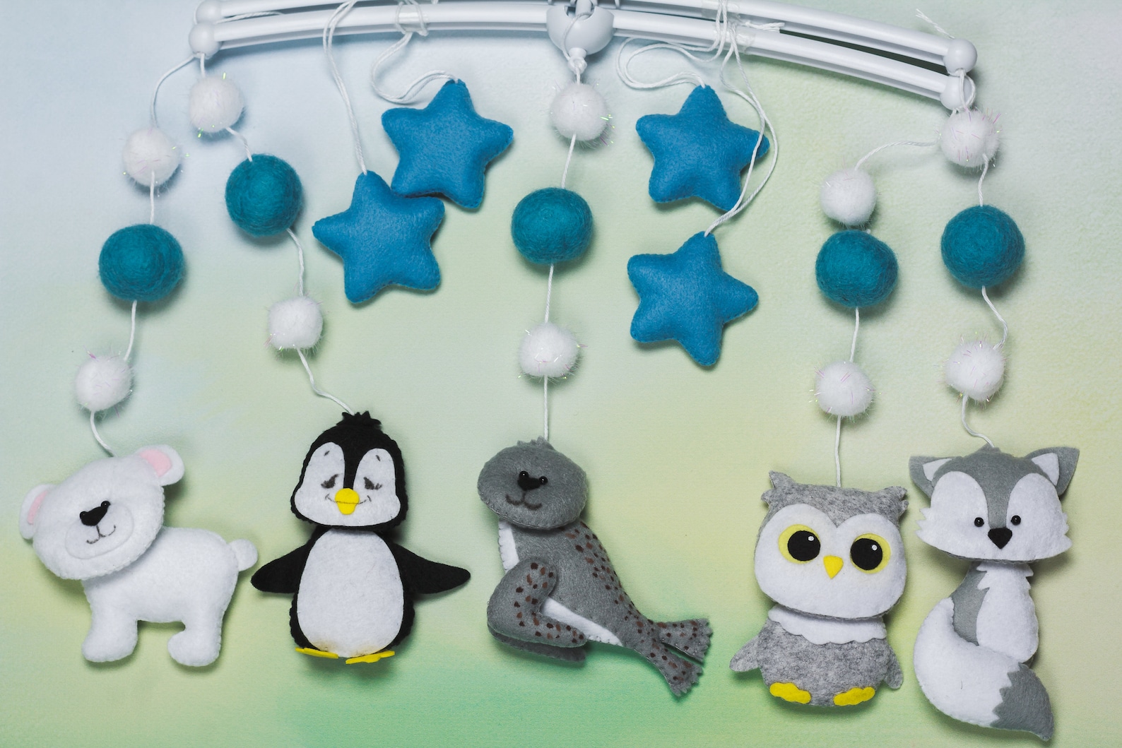 Monochrome mobile Felt Arctic animals nursery decor Polar bear | Etsy