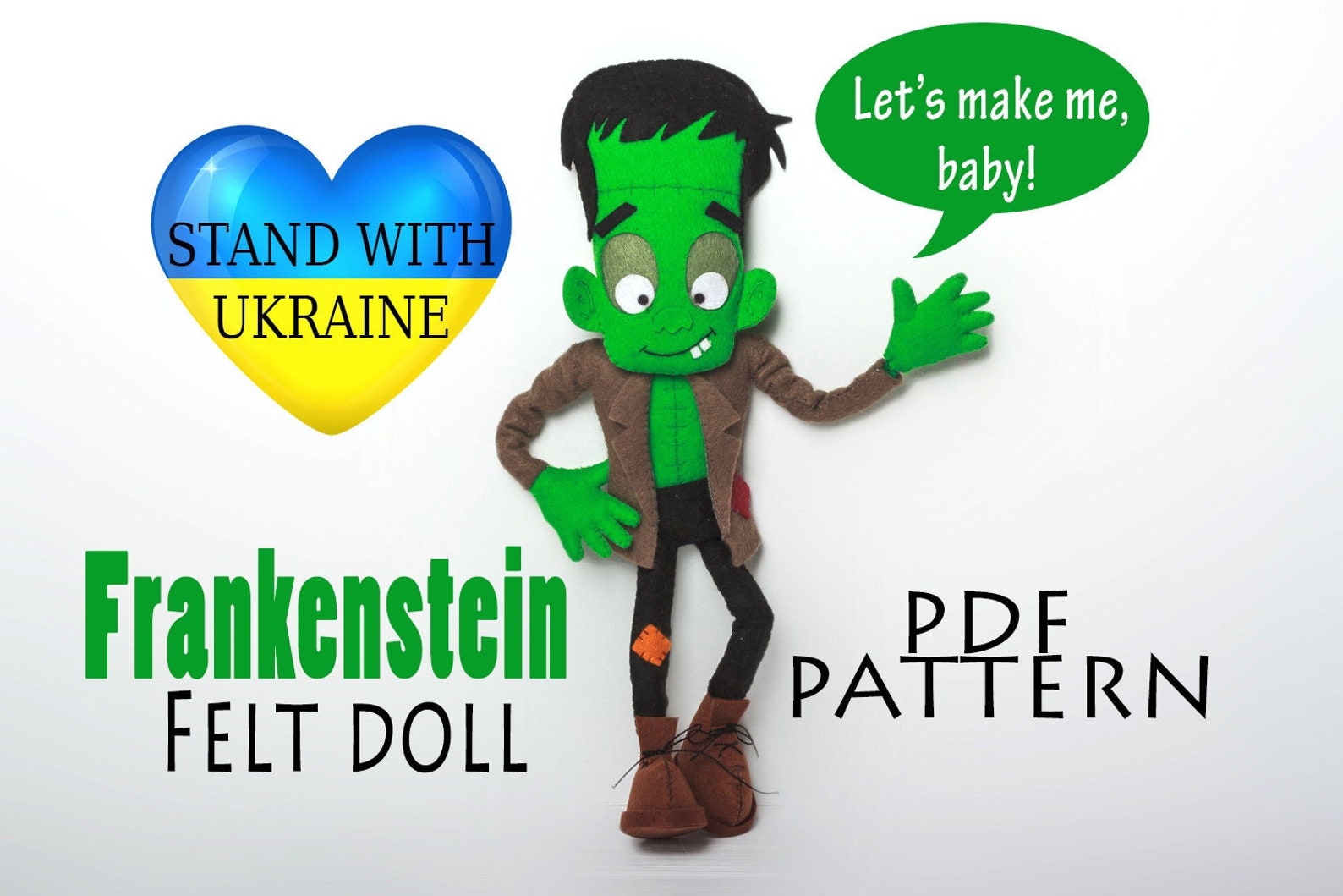 Frankenstein Diy Halloween Plush Doll PDF Felt Pattern Easy - Etsy