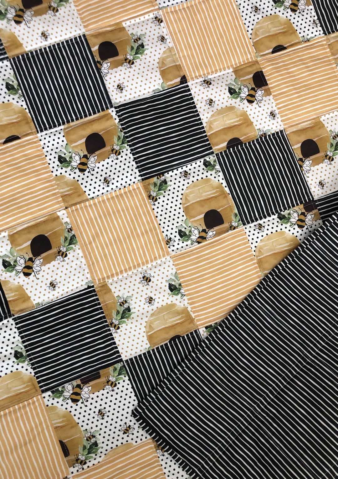 Bumble Bee Baby Quilt: Honey Bee Baby Bedding, Beehive Crib Quilt ...