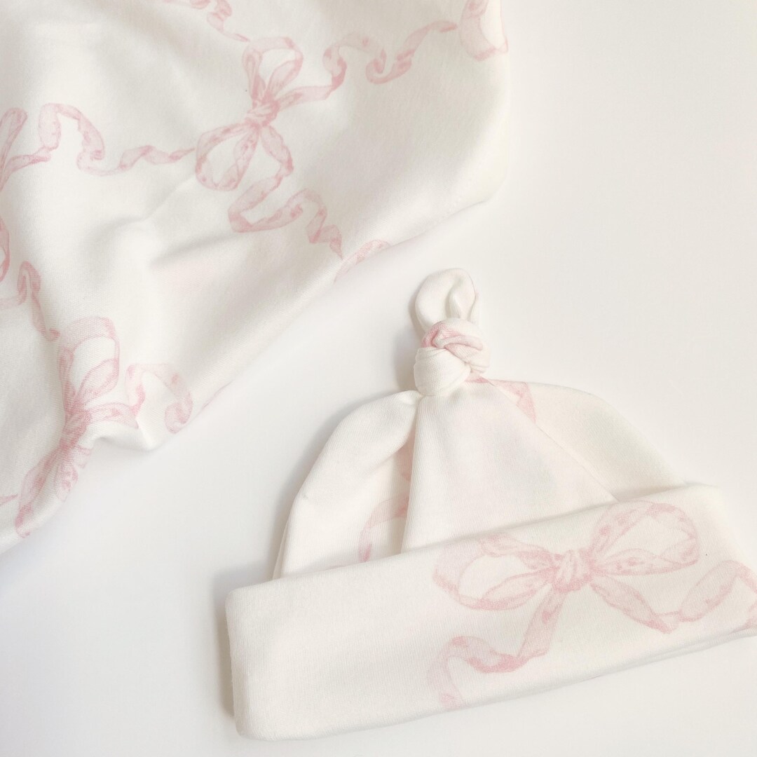 Pink Ribbon Trellis Bows Blanket Set, Pink Bows Baby Blanket, Pink ...