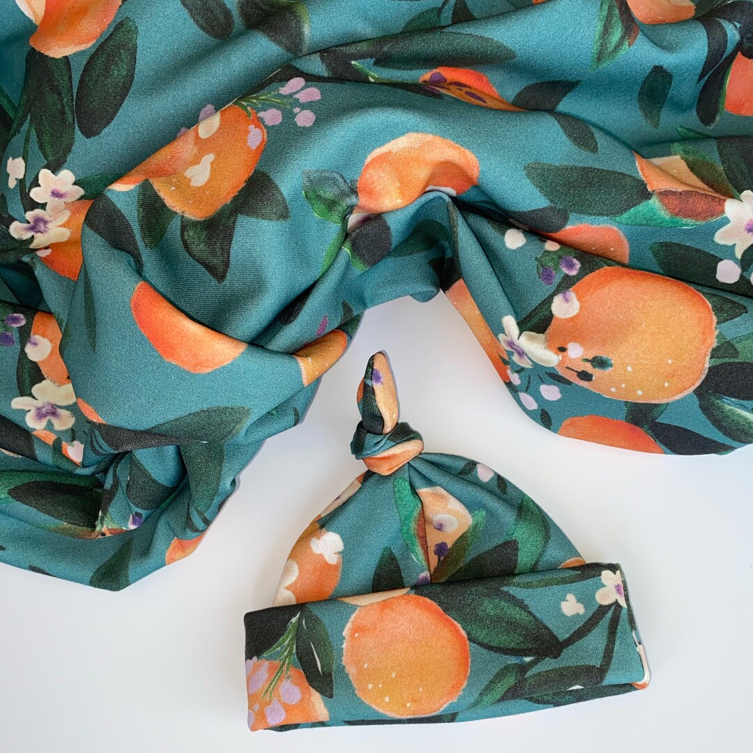 Dear Clementine Green Swaddle Set, Clementines Baby Blanket, Little Cuties on Teal Blanket ...