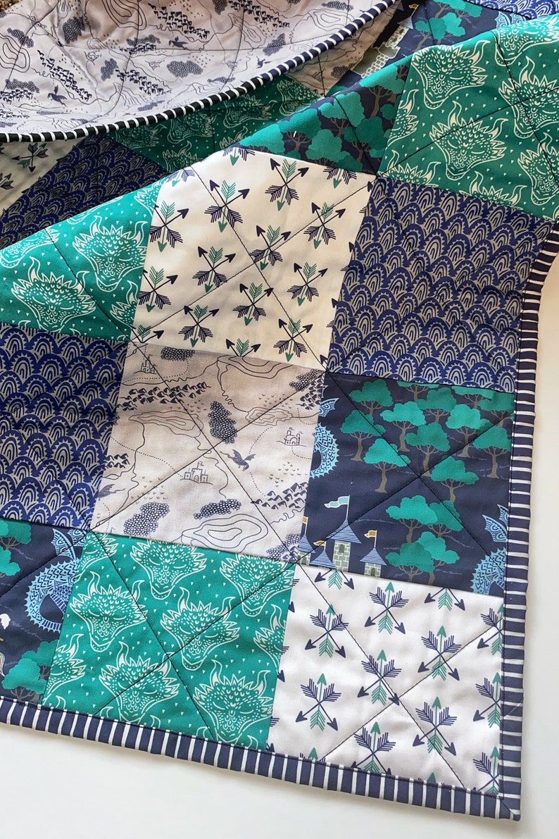 Knights and Dragons Baby Quilt, Castles and Dragons Crib Quilt, Baby ...
