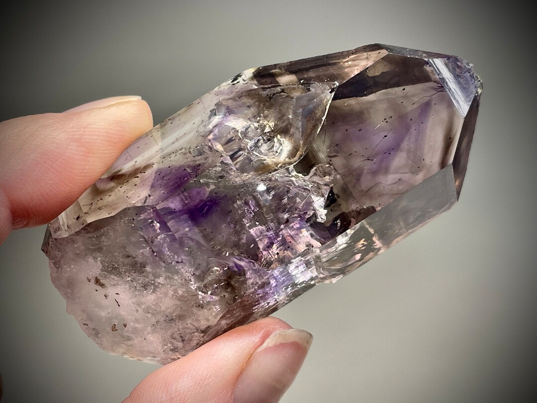 Glassy Goboboseb Smoky Amethyst Partial Sceptre Crystal With Stacked ...
