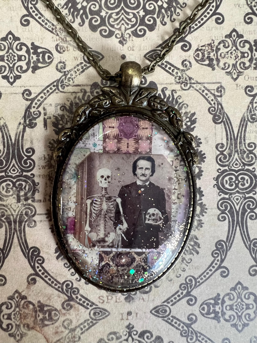 Edgar Allan Poe Potion & Skeleton Crew Necklace Poe Holding Skull - Etsy