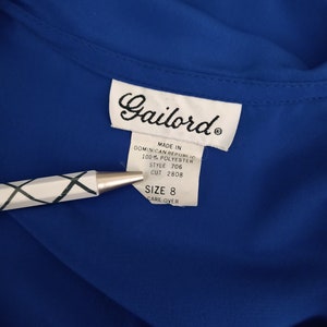 Vintage 80's Cobalt Blue Ruffle Collar Blouse With Shoulder Pads Womens ...