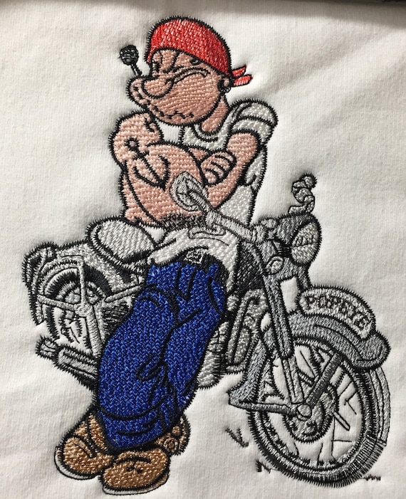 Embroidered Popeye with motorcycle Shirt | Etsy