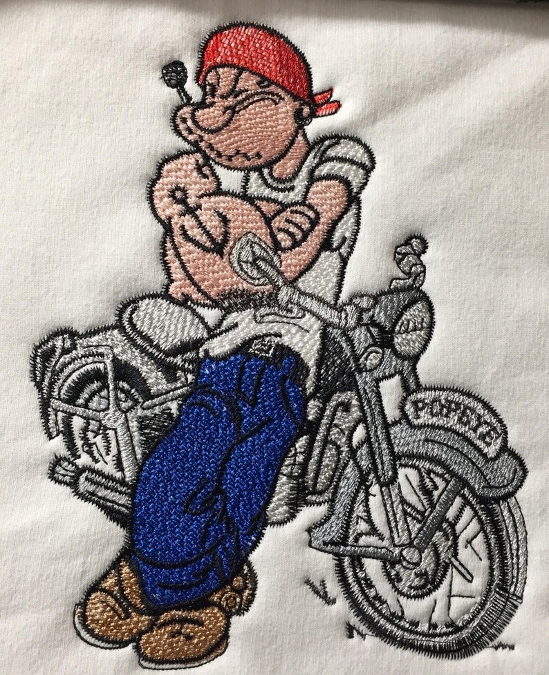 Embroidered Popeye With Motorcycle Shirt - Etsy