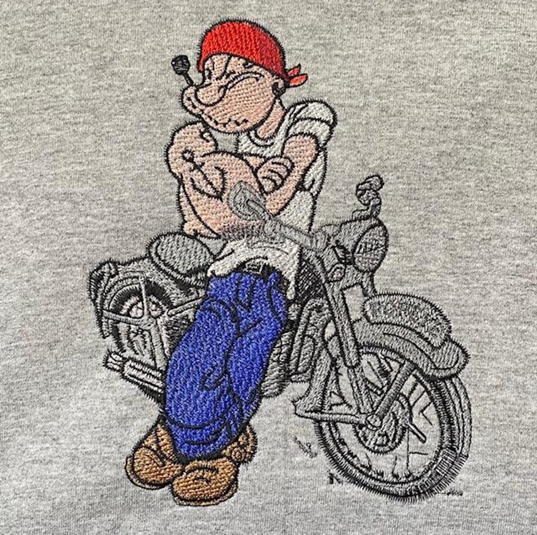 Embroidered Popeye With Motorcycle Shirt - Etsy