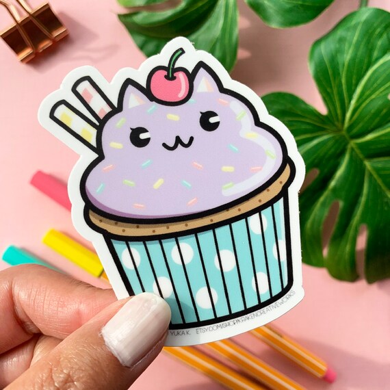 Waterproof Cupcake Vinyl Sticker Cupcake Gift Cat Cupcake | Etsy