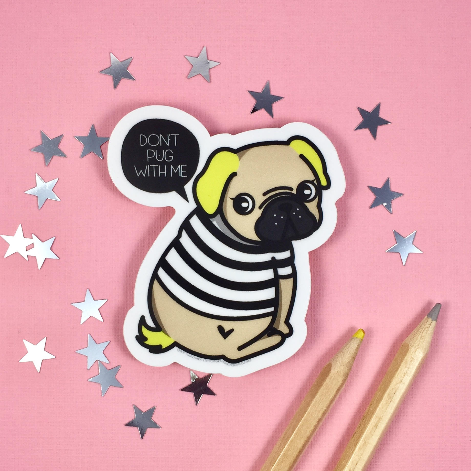Waterproof Pug Vinyl Stickers Waterproof Pug Sticker Pug - Etsy