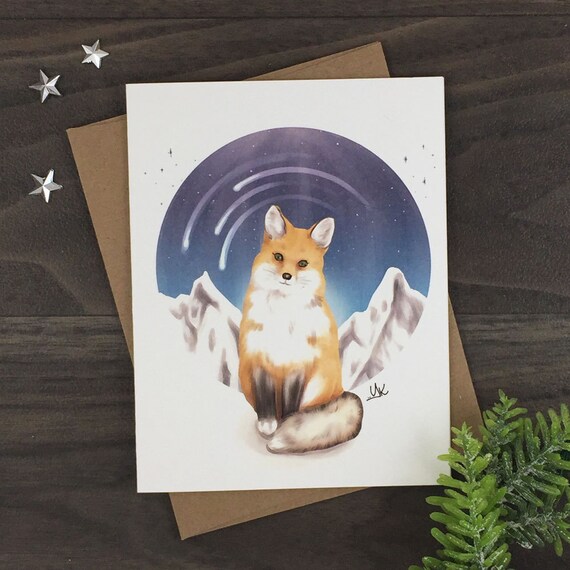 Starry Night Fox Greeting Card Fox Christmas Card Fox | Etsy