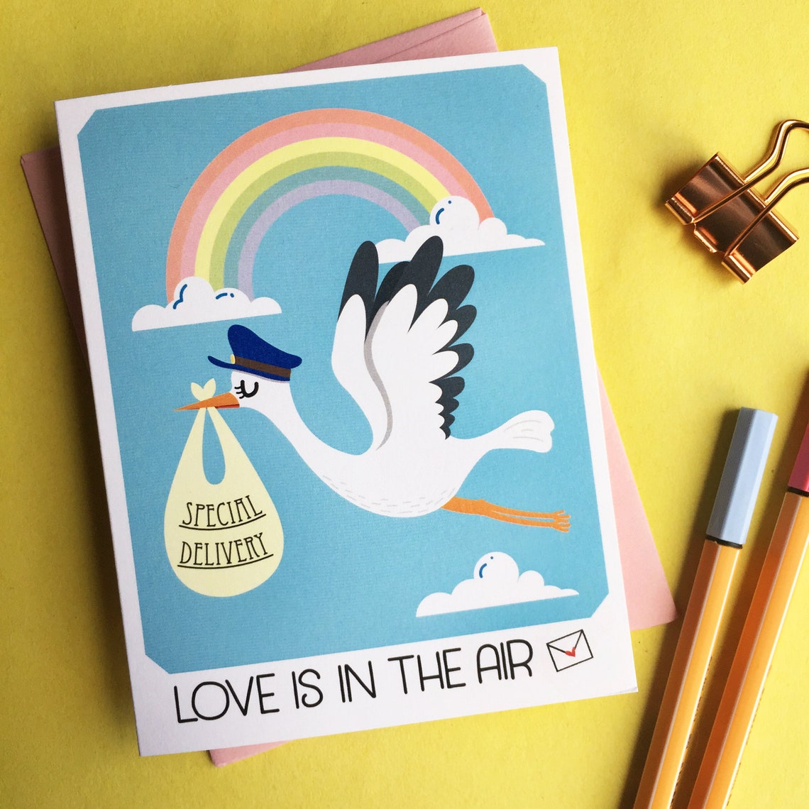 Special Delivery Stork Baby Announcement Card Birth | Etsy