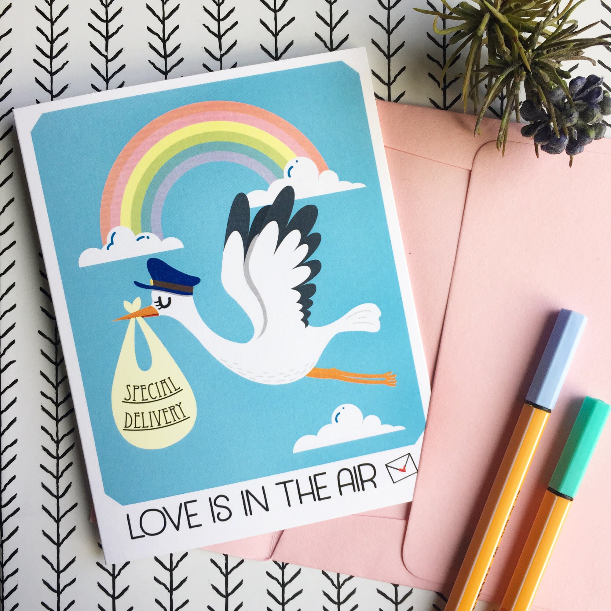 Special Delivery Stork Baby Announcement Card Birth | Etsy