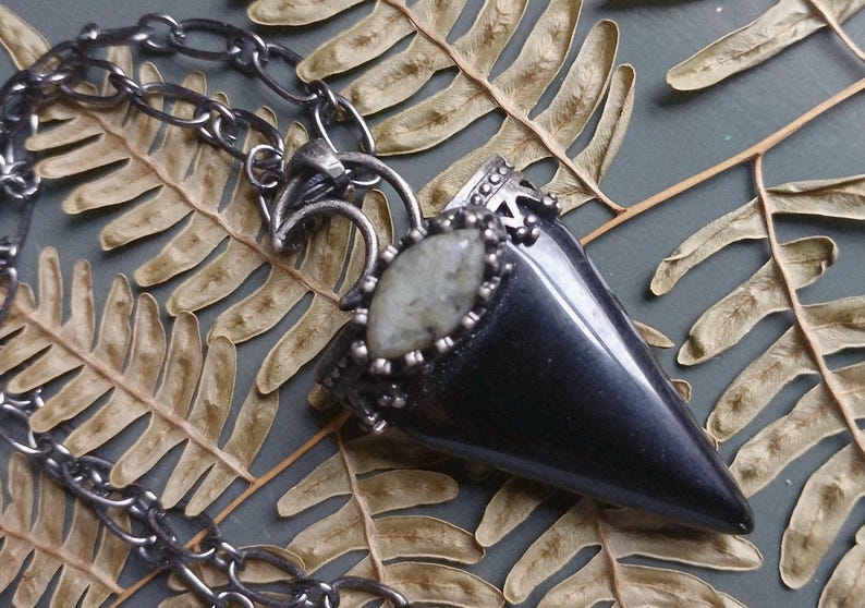 Obsidian and Labradorite Protect Necklace, Fae Witch, Lunar Amulet - Etsy