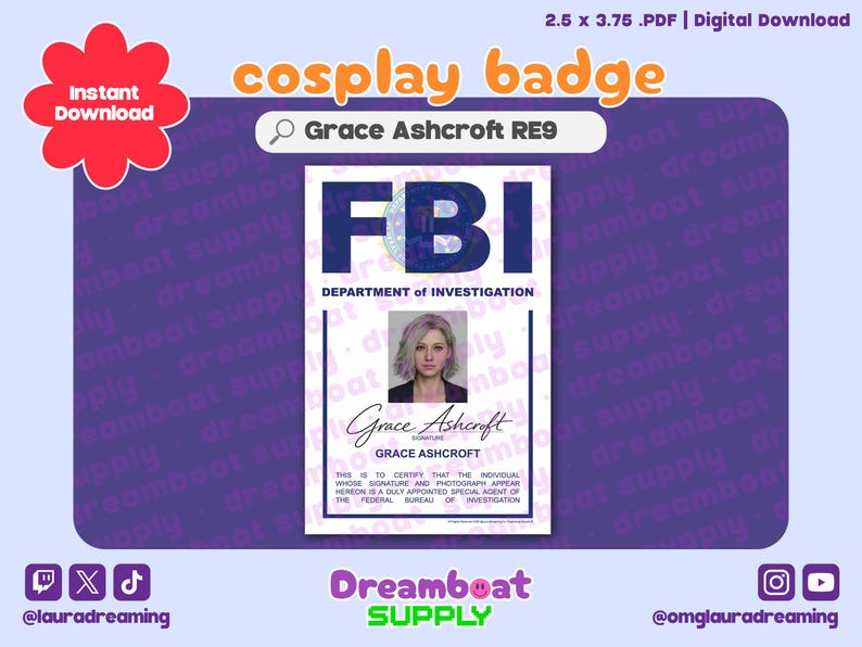 Grace Ashcroft FBI Badge | Resident Evil 9 Requiem Cosplay (digital ...