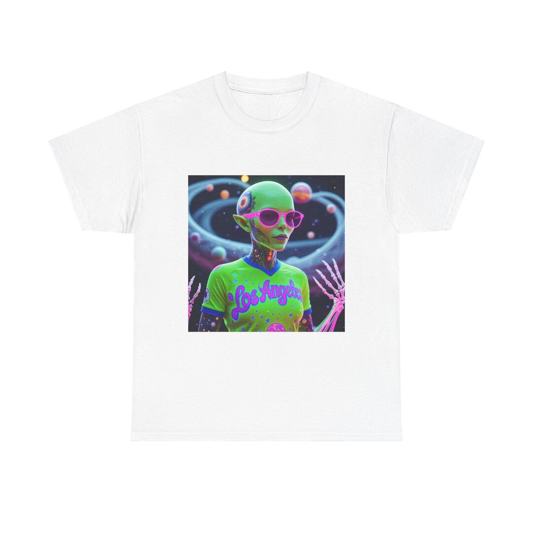 Los Angelez Made X Neon Alien Graphic Tee, Unisex Heavy Cotton T-shirt ...