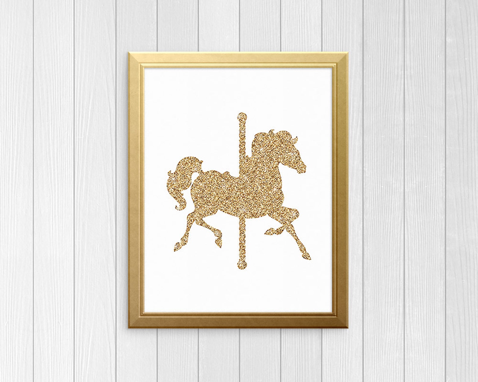 Glitter Gold Carousel Horse Printable Wall Art - Etsy