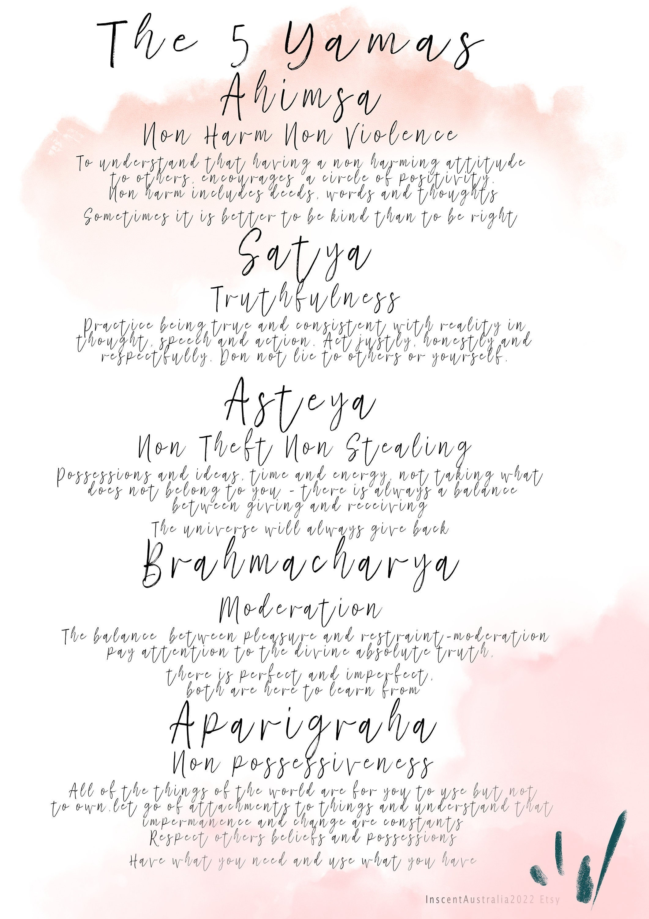 5 Yamas Poster Instant Download Yoga Art the Five Yamas - Etsy