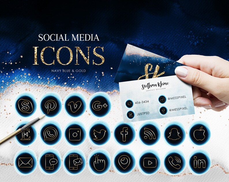Navy Blue Social Media Icons Pack Luxury Gold Dark Blue | Etsy