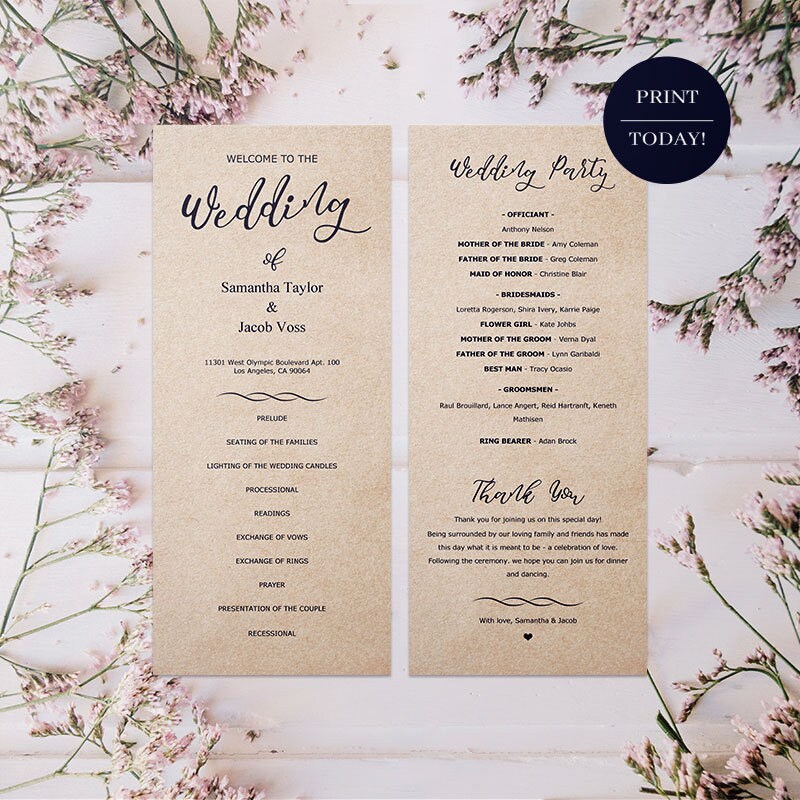 Rustic Wedding Program Template DIY Rustic Wedding Program | Etsy