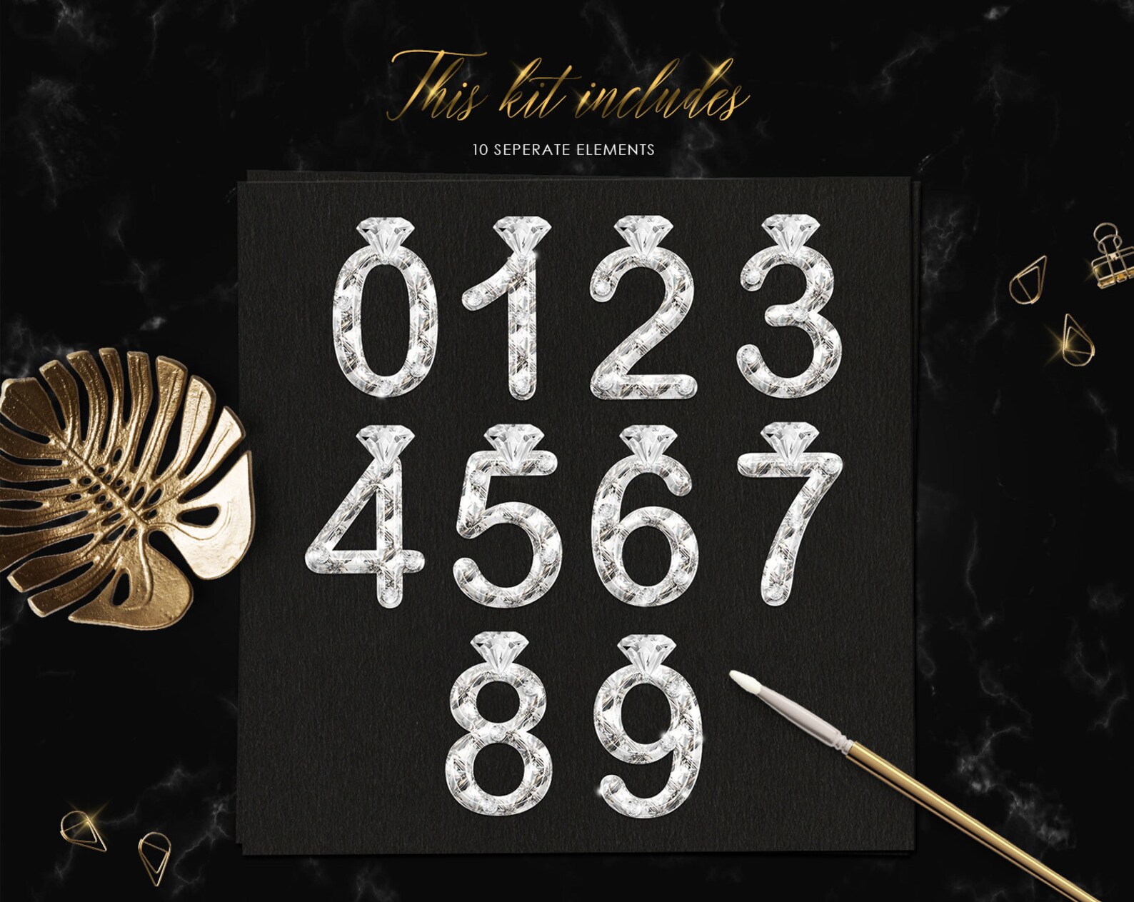 10 Diamond Numbers Clipart Diamond Numbers PNG files Digital | Etsy