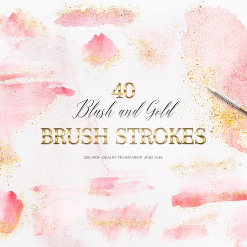 Blush Pink Watercolor Cakes Clip Art With Gold Glitter Leaves | Etsy