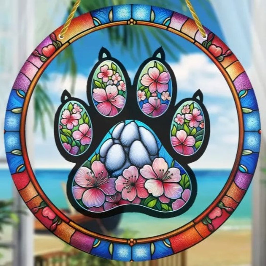 Dog Paw Suncatcher Sun Catcher Amazing Stained Glass Style - Etsy