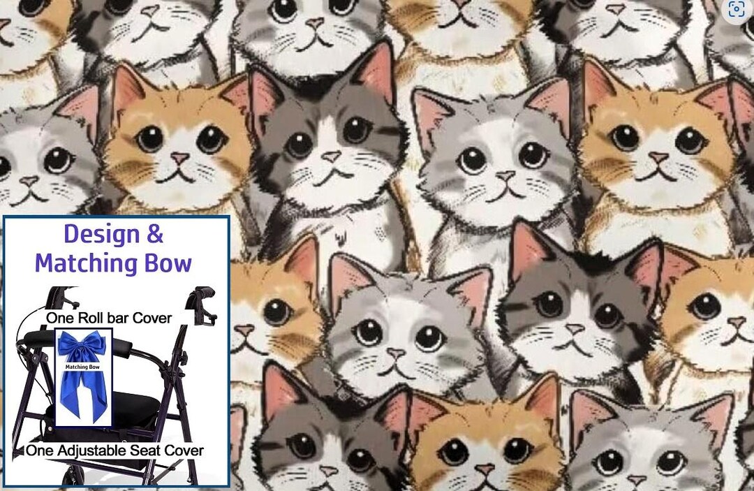 Cartoon Cats Primp My Ride Rollator Walker Seat and Backrest Covers ...