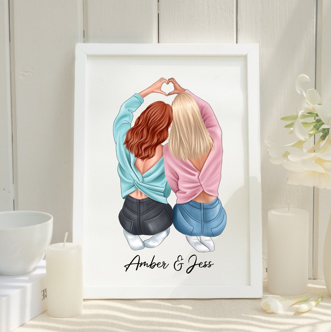 Personalised Best Friends Print Custom Cartoon Portrait Birthday Gift ...
