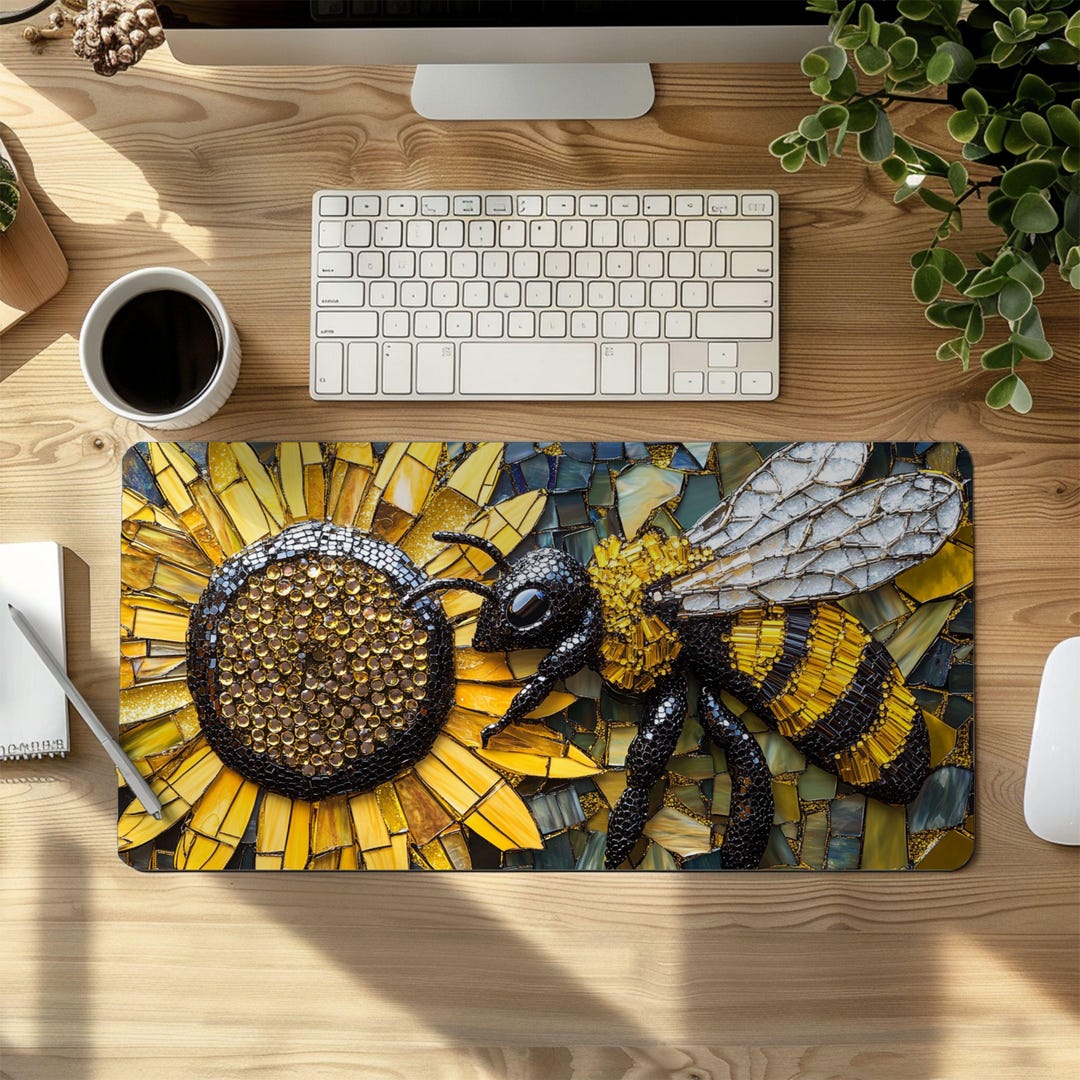 Stained Glass Bumblebee Desk Mat: Nature Inspired Home Office Decor - Etsy