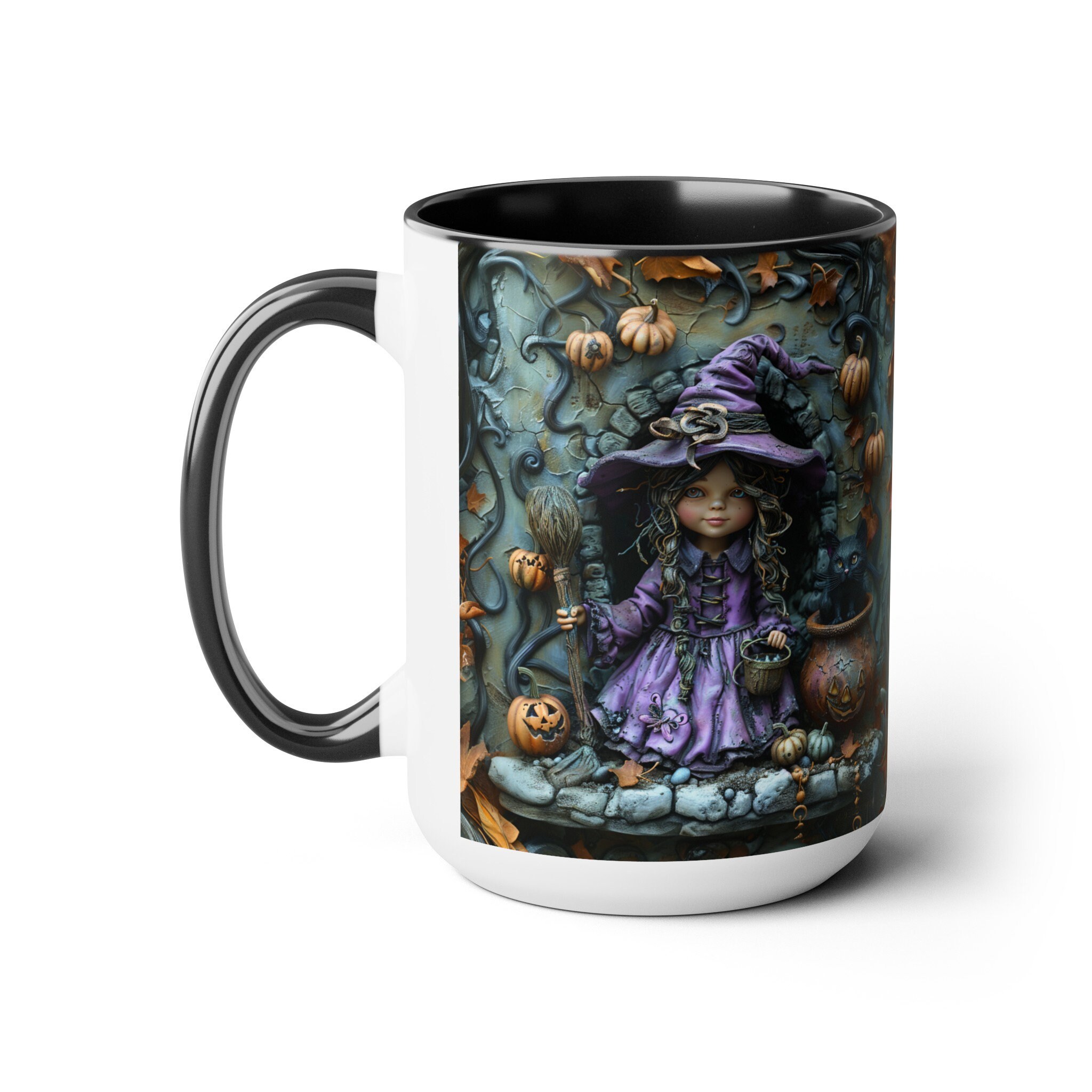 Purple Witch Mug, 3D Effect Witch Hat and Black Cat, Halloween Pumpkin ...