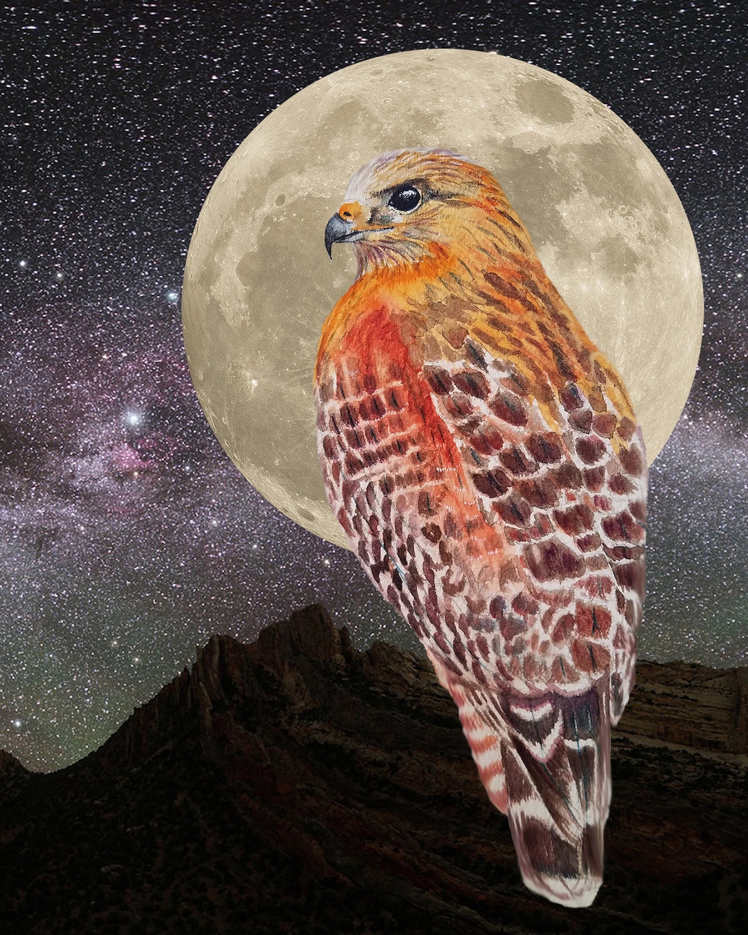 Hawk Moon Spirit - Hawk Painting - Fine Art Print From Original ...