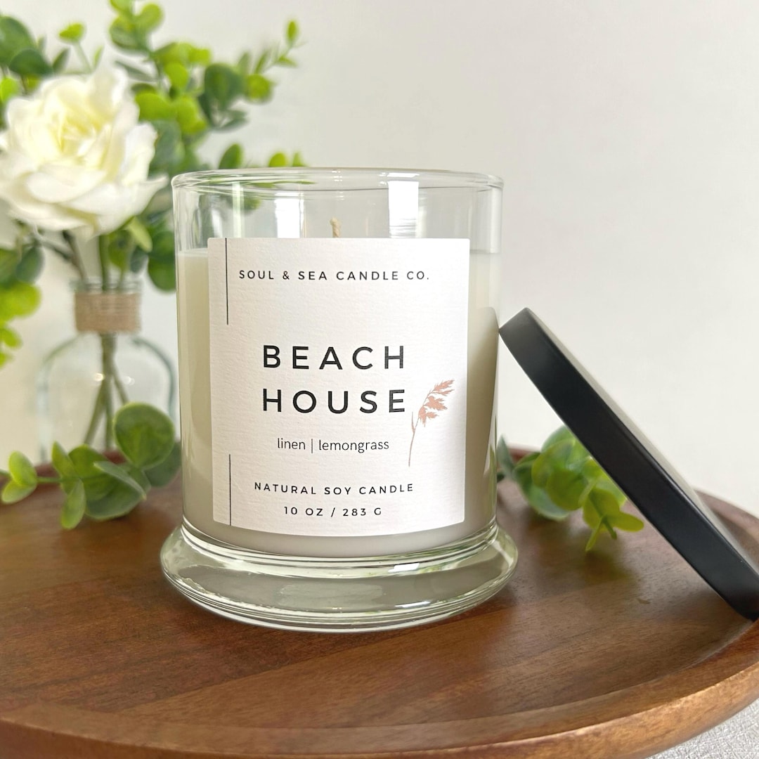 Beach House Candle: 10oz Soy Wax With Linen & Lemongrass - Etsy