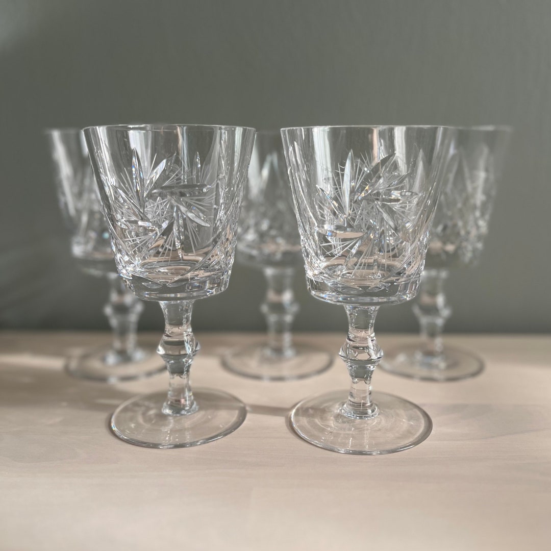 Crystal Wine Glasses Cut Pinwheelstar Design Set Of 5 Etsy