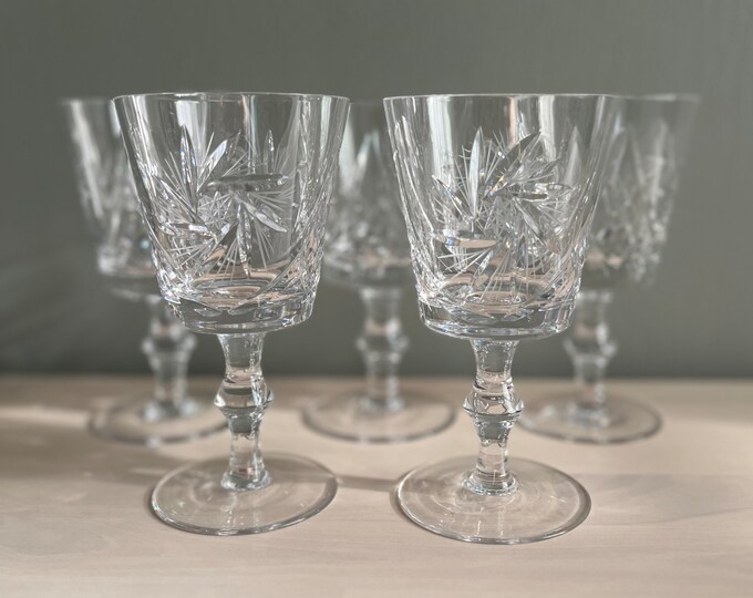 Crystal Wine Glasses, Cut Pinwheel/star Design, Set of 5 - Etsy