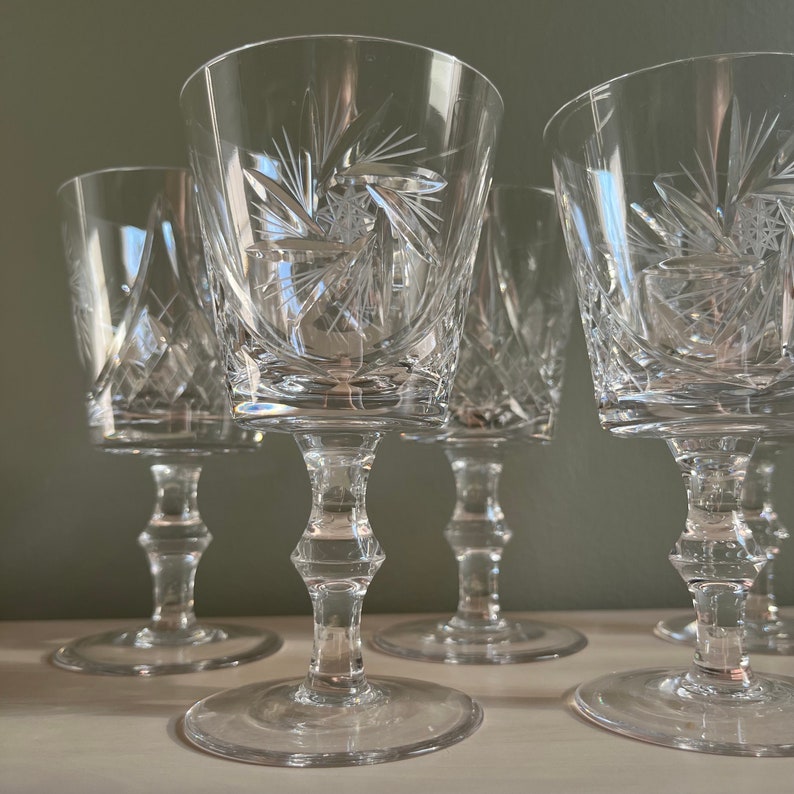 Crystal Wine Glasses, Cut Pinwheel/star Design, Set of 5 - Etsy